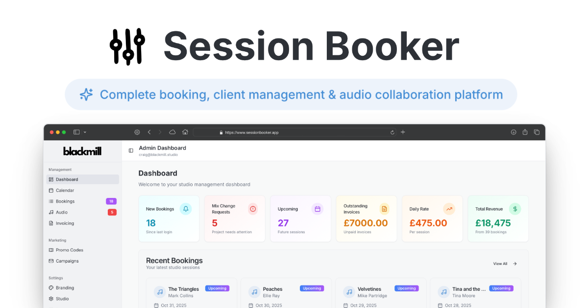 Session Booker - Booking & Client Management Platform for Recording Studios